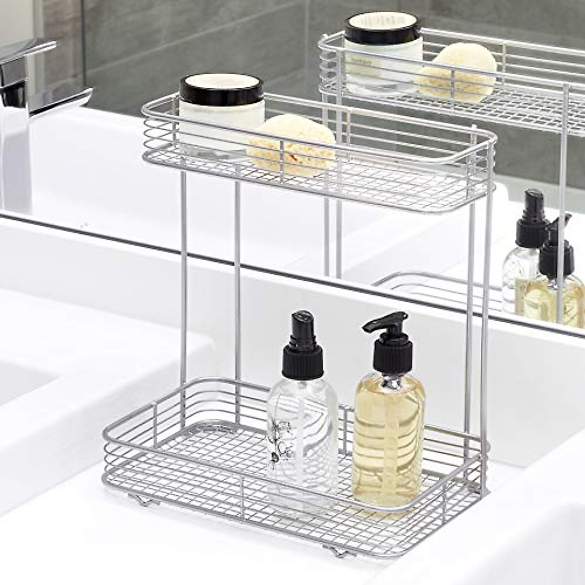 iDesign Vienna 2-Tier Rectangular Cosmetics and Toiletry Storage, Bathroom, Countertop, Desk, Set of 1, Vanity Shelf