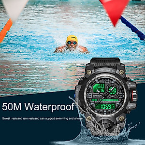 WISHFAN Men’s Military Watch, Dual-Display Waterproof Sports Digital Watch Big Wrist for Men with Alarm (black)