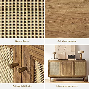 mopio Haylee Sideboard, Buffet Table, Kitchen Cabinet with Storage, Credenza, Buffets & Sideboards, Natural Rattan Accent Cabinet, Entertainment Center (Natural Oak)