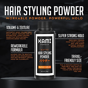Kami Hair Texture Powder for Men - Strong Hold & Volume Powder - Texturizing Hair Powder for Men’s Styling, Matte Finish, All-Day Hold for Thick Hair