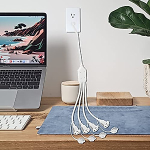 KUNCAN 4 Way Power Splitter - 45 Degrees Lower Right Corner Downward Angled US Flat Plug 1 to 4 Extended Outlets Male to Female SVT 16AWG Extension Cable Strip for Home, Office, School (White 2-Pack)