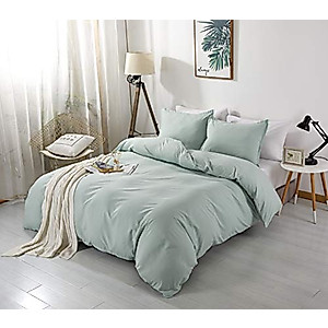 ALAZURIA Duvet Cover Twin Size, Soft Microfiber Twin Duvet Cover Set (2 Piece) Breathable, Zipper Closure, 4 Corner Ties (1 Comforter Cover + 1 Pillow Sham) Green Tea Matcha, Twin