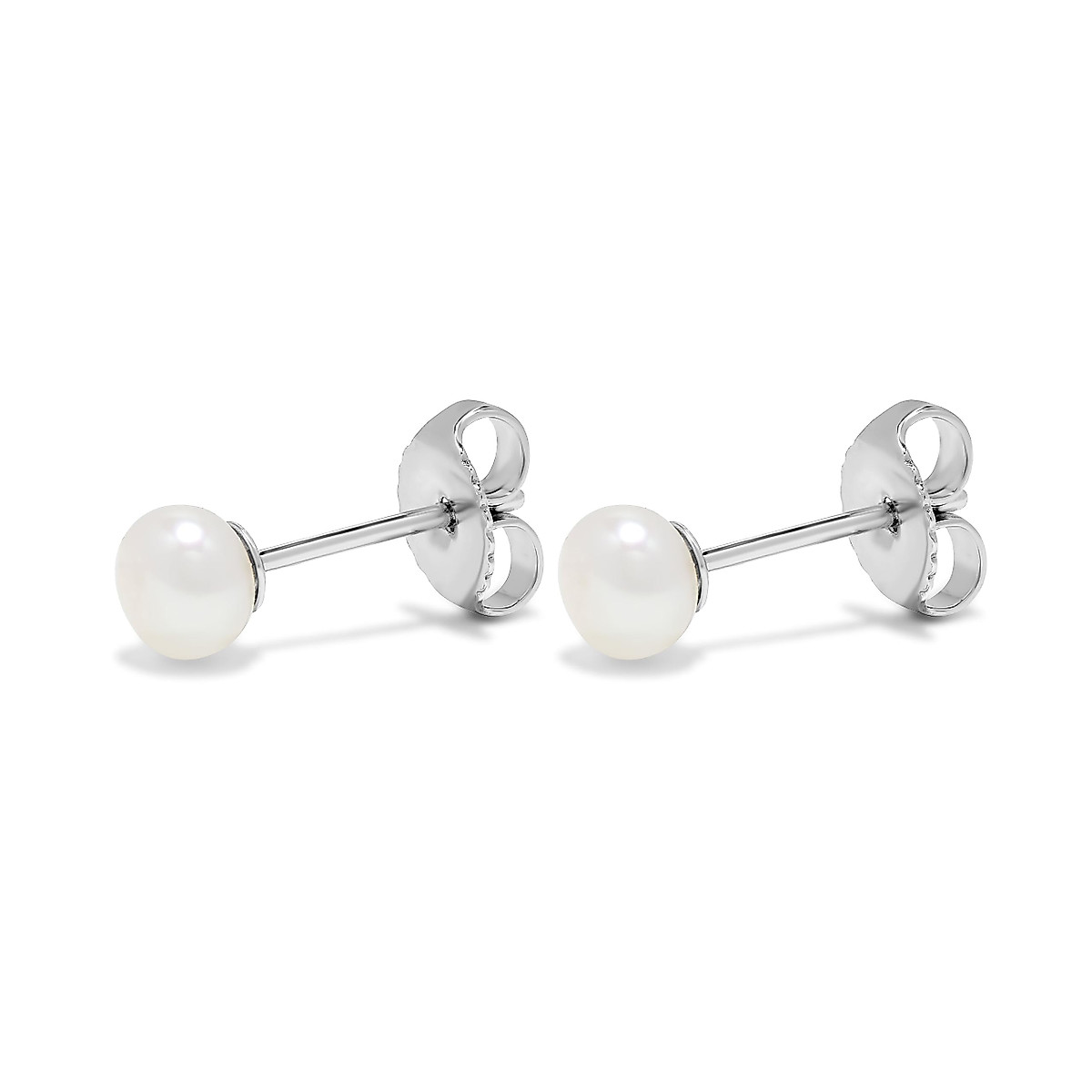 BLUE OCEAN PEARLS Freshwater Cultured 4.5-5mm White Button Shape Pearl Stud Earrings with Sterling Silver Butterfly Backs (Set of 3)