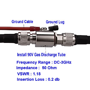 Whisary N Type Lightning Arrestor N Female to N Female Bulkhead DC-3GHz 90V Coaxial Lightning Arrester