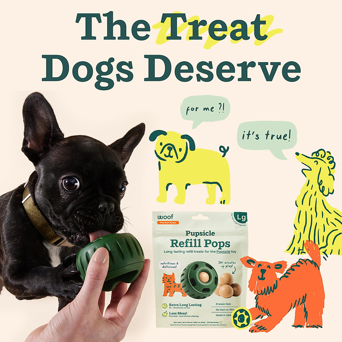 WOOF Pupsicle Pops, Delicious Long Lasting Dog Treats, Refills for The Pupsicle, Pre-Made Refill Treats for Dogs, Natural Ingredients, Low-Mess Beef Pet Treats - Large Pops - 7 Count