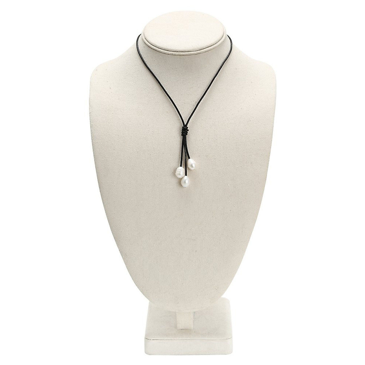 Pearlypearls 3 Freshwater Pearl Pendant Necklace on Black Leather Cord Jewelry for Women 18''