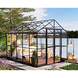Jocisland 7.5x9.4x7.4 FT Outdoor Aluminum Polycarbonate Greenhouse with Ventilation and Rain Gutter, 2 Swing Doors with Hook, Walk in Greenhouse for Outdoors Backyard Garden
