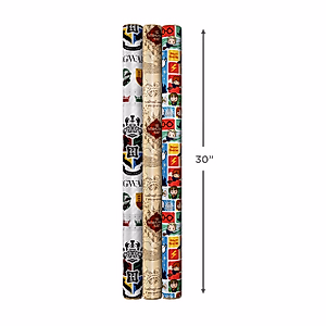 Hallmark Harry Potter Wrapping Paper with Cut Lines on Reverse (3-Pack: 60 sq. ft. ttl; Marauder's Map, Hogwarts Crest) for Birthdays, Graduations, Christmas, Valentine's Day