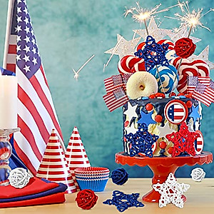 Yulejo 36 Pieces Vase Filler Wicker Rattan Balls Colorful Vase Filler for Home Decor Table Decorative Balls for Bowls Natural Rattan Balls for Holiday Party Decoration(Red, White, Round and Star)