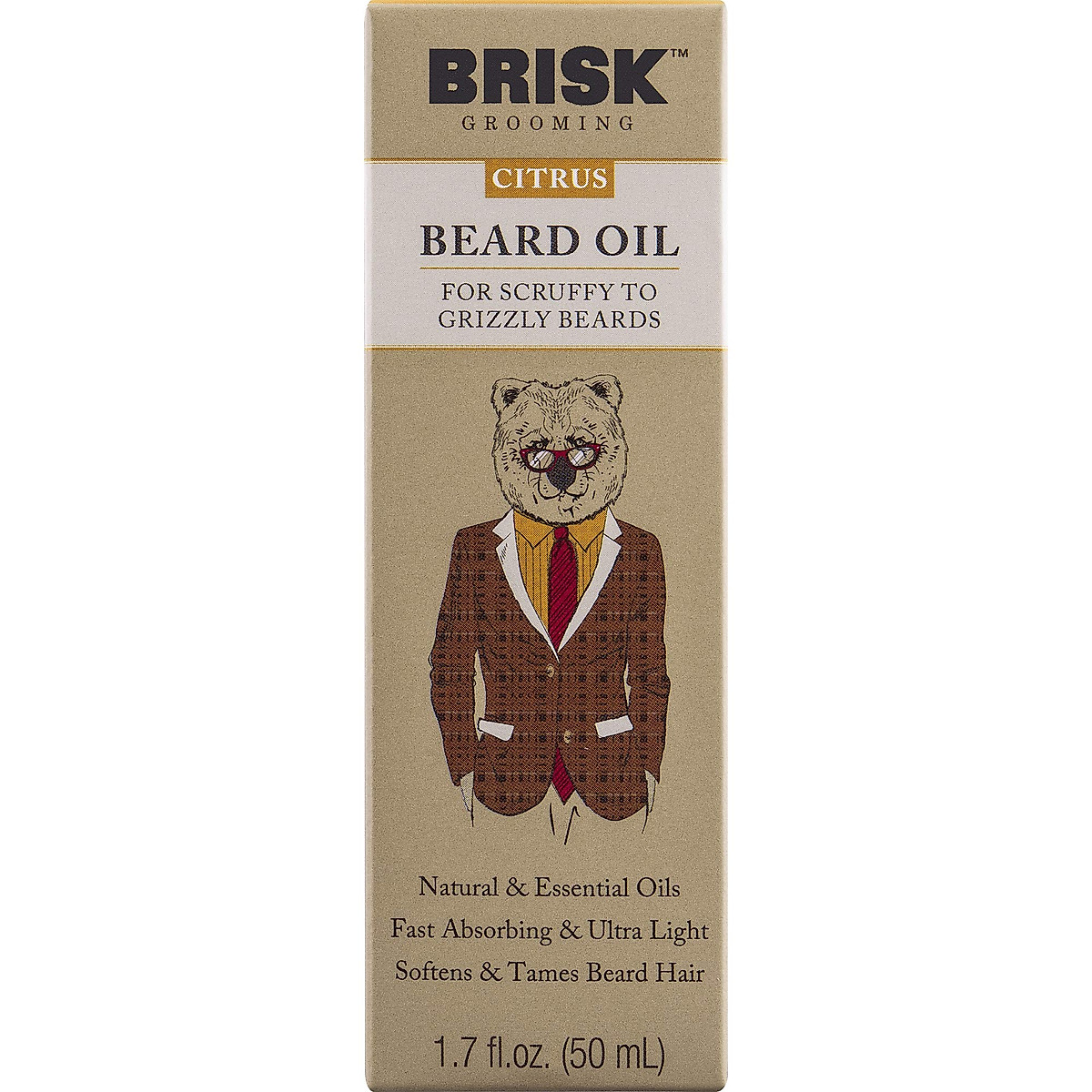 Brisk Beard Grooming Oil Liquid, Citrus for Beard Hair, 1.7 Oz