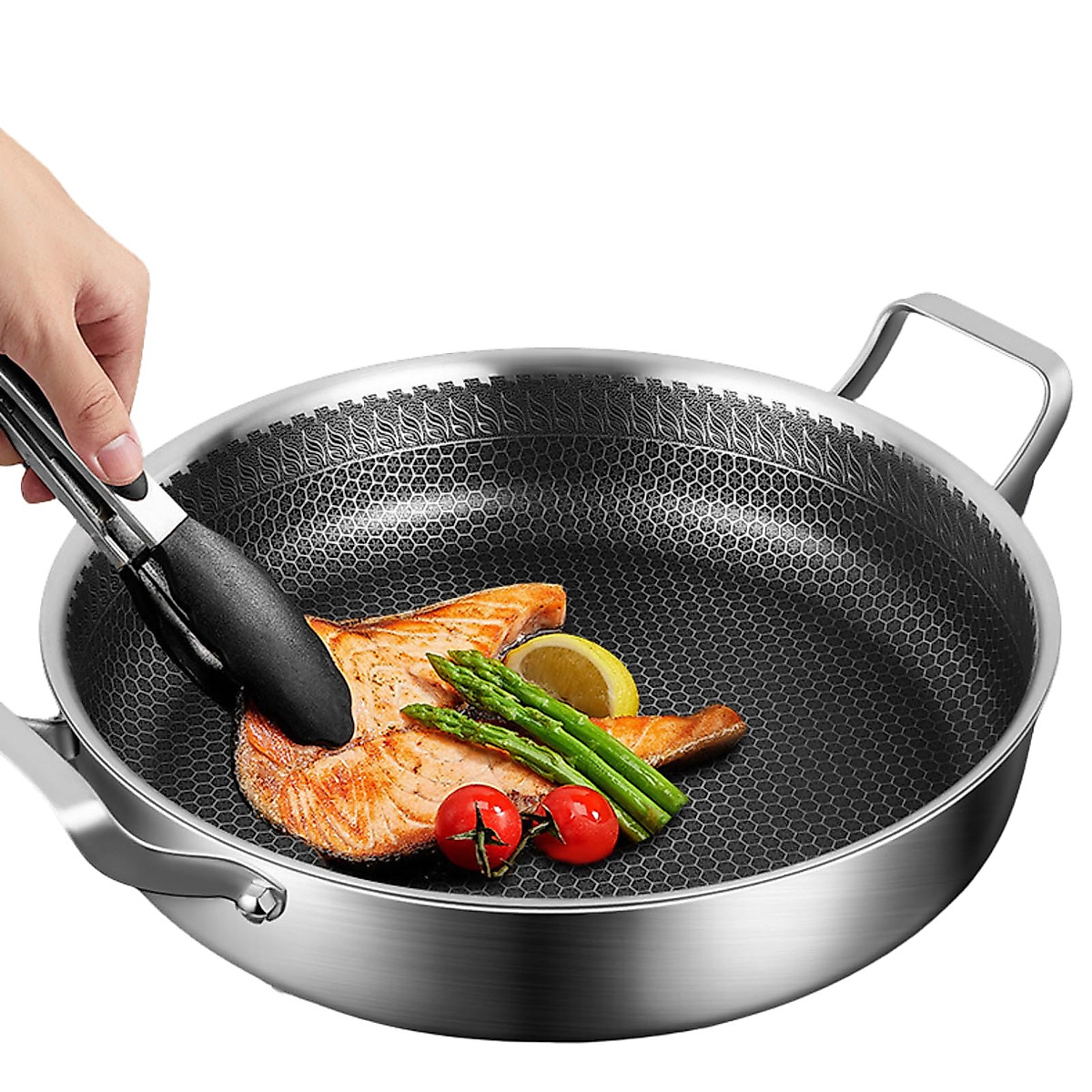 CiCixixi Nonstick Skillet with Lid Pan,13.38 Inch Stainless Steel Pan,for Gas Electric Induction Ceramic Stoves and Oven Resistant,316 stainless steel (13.38-Inch)