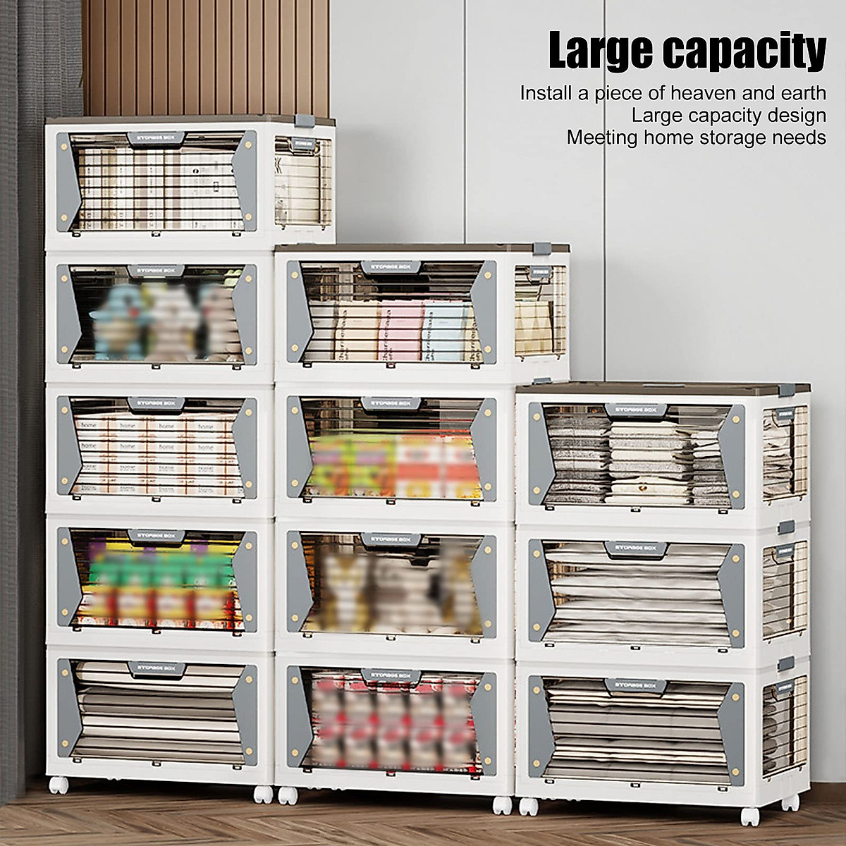 VINGVO Storage Case, PP Large Capacity Storage Bin Foldable 5 Access Fine Workmanship Modern Stackable for Trunk (1 Layer)