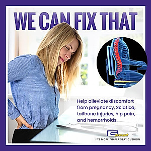 GSeat Classic Gel and Foam Seat Cushion (Gray) - Chair, Car, Office, Commute, Airplane, Wheelchair, Sciatica, Coccyx/Tailbone & Chronic Back Pain Relief - Ergonomic Comfort - Long Lasting