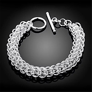 Cy trendy New Women Jewelry Wide Mesh Solid 925 Sterling Silver Chain Bracelets Bangles