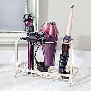 mDesign Steel Bathroom Countertop Hair Tool Storage Organizer Accessory Basket Tray, Vanity Table Holder for Hair Dryer, Straightener, Curling Iron, Styling Products, Hyde Collection - Cream/Beige