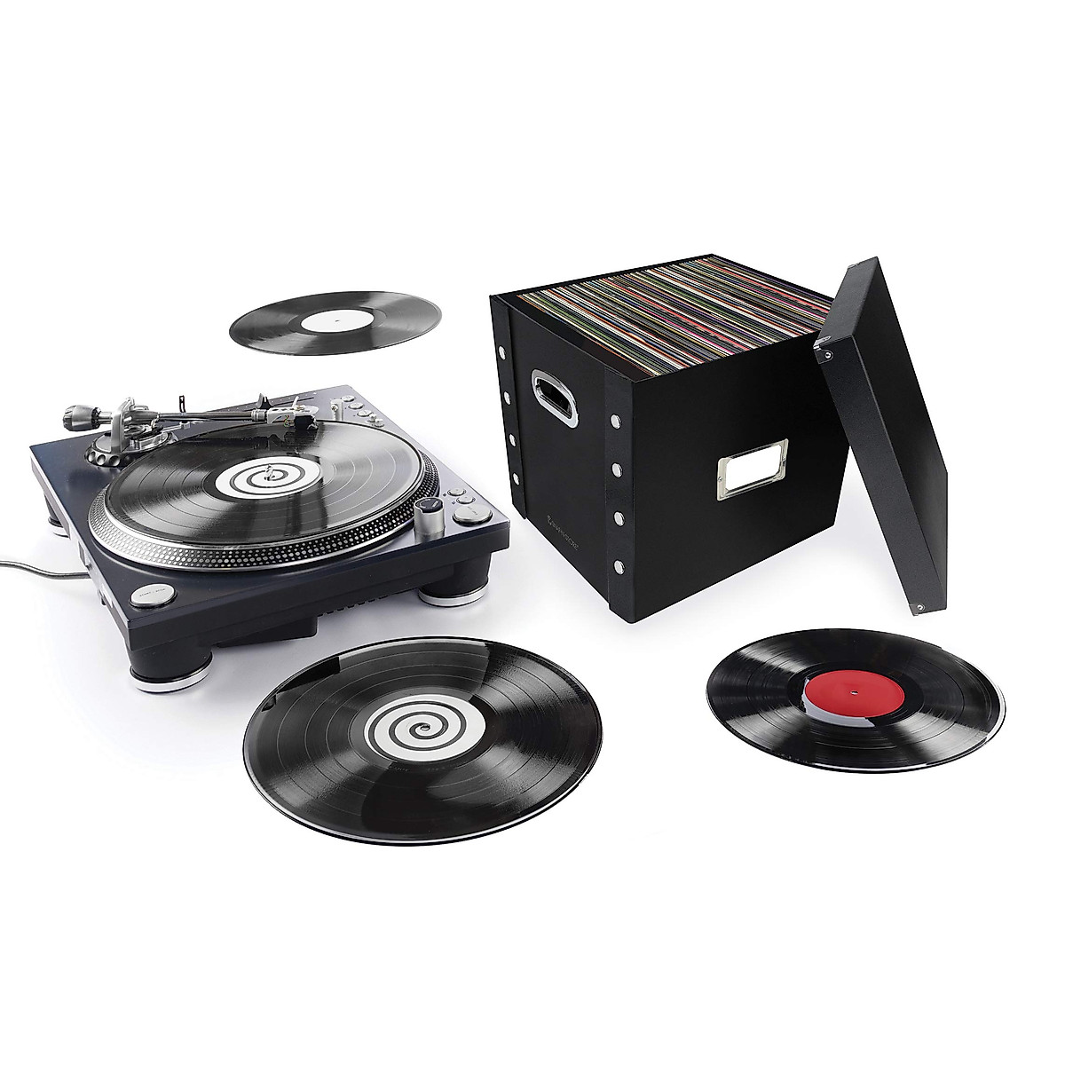 Vinyl Record Storage Box - 12" - 1 Pack- Crate Holds up to 75 Vinyl Albums - Black