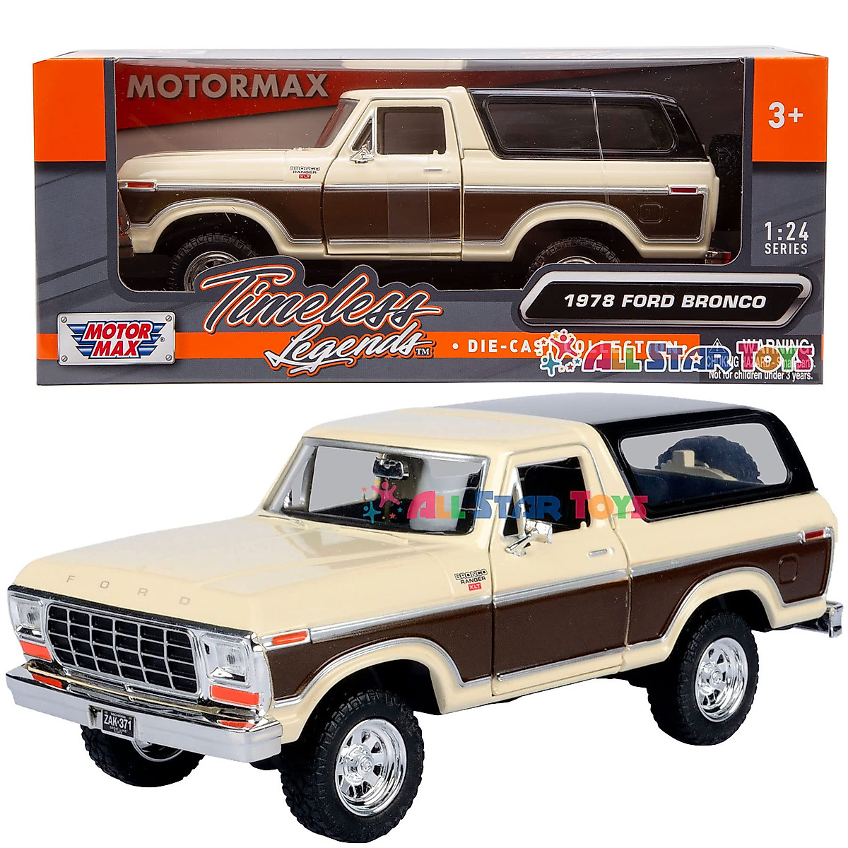 1978 Ford Bronco 1:24 Diecast Model Car SUV Motormax 79371 (Tan with Brown)