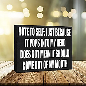 JennyGems Note To Self: Just Because It Pops Into My Head Wooden Sign, Funny Signs and Gifts, Sassy Table Decor and Wall Hanging, Desk and Coworker Decoration, Made in USA