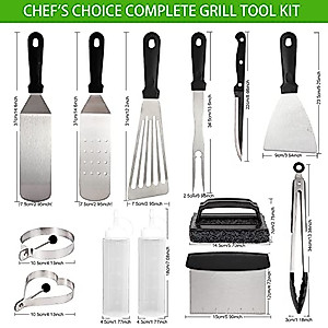 Stolix 29Pcs Stainless Steel Griddle Accessories Kit for Blackstone and Camp Chef Grill BBQ Spatula Set with Carry Bag 100Pcs Bamboo Skewers