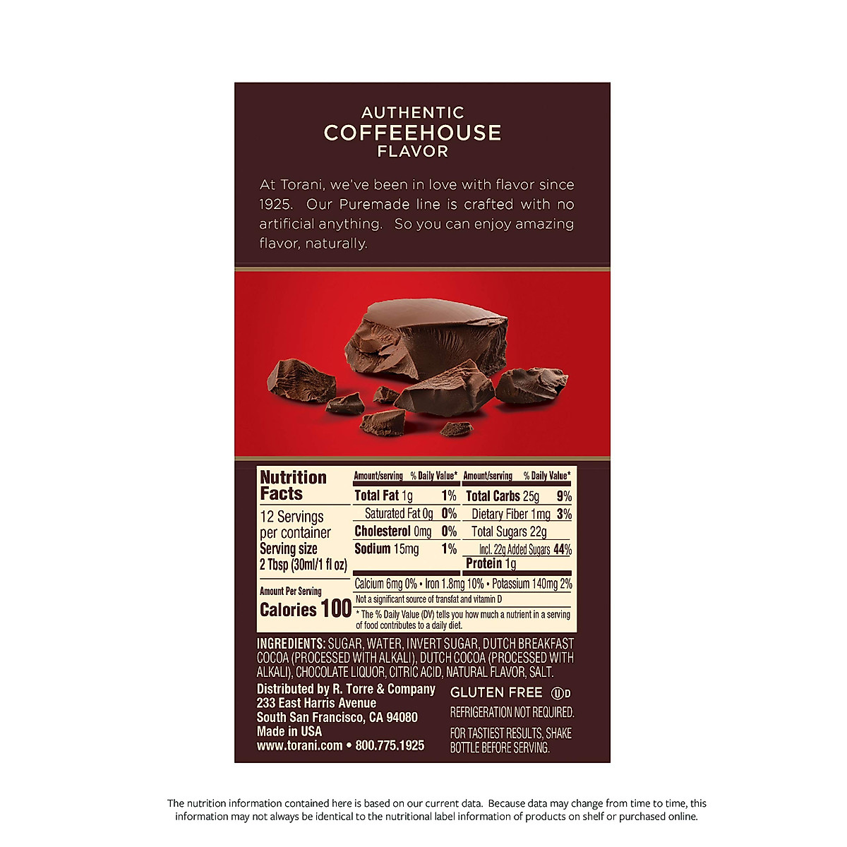 Torani Puremade Sauce, Dark Chocolate, 16.5 Ounces (Pack of 4)