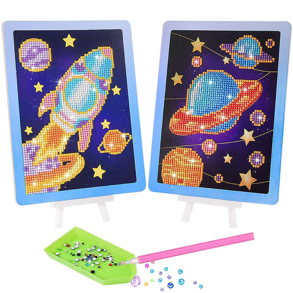 ForPeak Diamond Art for Kids, Arts and Crafts for Kids Ages 8-12, Mosaic Full Drill Gem Art Paint by Numbers, Animal 5D Diamond Painting Kits for Kids DIY for Kids Gift 6" X 6" 4 Pieces (Space)