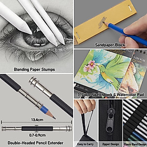 PANDAFLY 80 Pack Drawing Set Sketching Kit, Pro Art Supplies with 3-Color Sketchbook, Watercolor Pad, Colored, Graphite, Charcoal, Metallic Pencil, for Artist Adults Kids Beginner