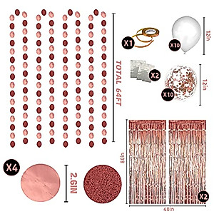 Rose Gold Party Decorations,Glitter Rose Gold Circle Dots Garland ,Fringe Curtain,Balloons,Paper Polka Dots Hanging Streamer String Bunting Banner Backdrop Decor for Birthday,Valentine,Wedding Party