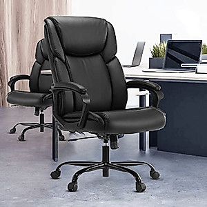 Office Chair - Executive Computer Desk Chair with Lumbar Support, High Back Height Adjustable Ergonomic Task Chair with Wheels, Armrest, Headrest, PU Leather for Adults