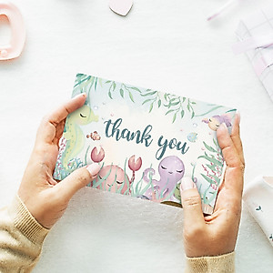 AnyDesign 36 Pack Sea Animal Thank You Cards Bulk Watercolor Cute Ocean Creatures Note Cards with Envelopes Stickers Funny Cartoon Blank Greeting Cards for Birthday Baby Shower, 4 x 6 Inch