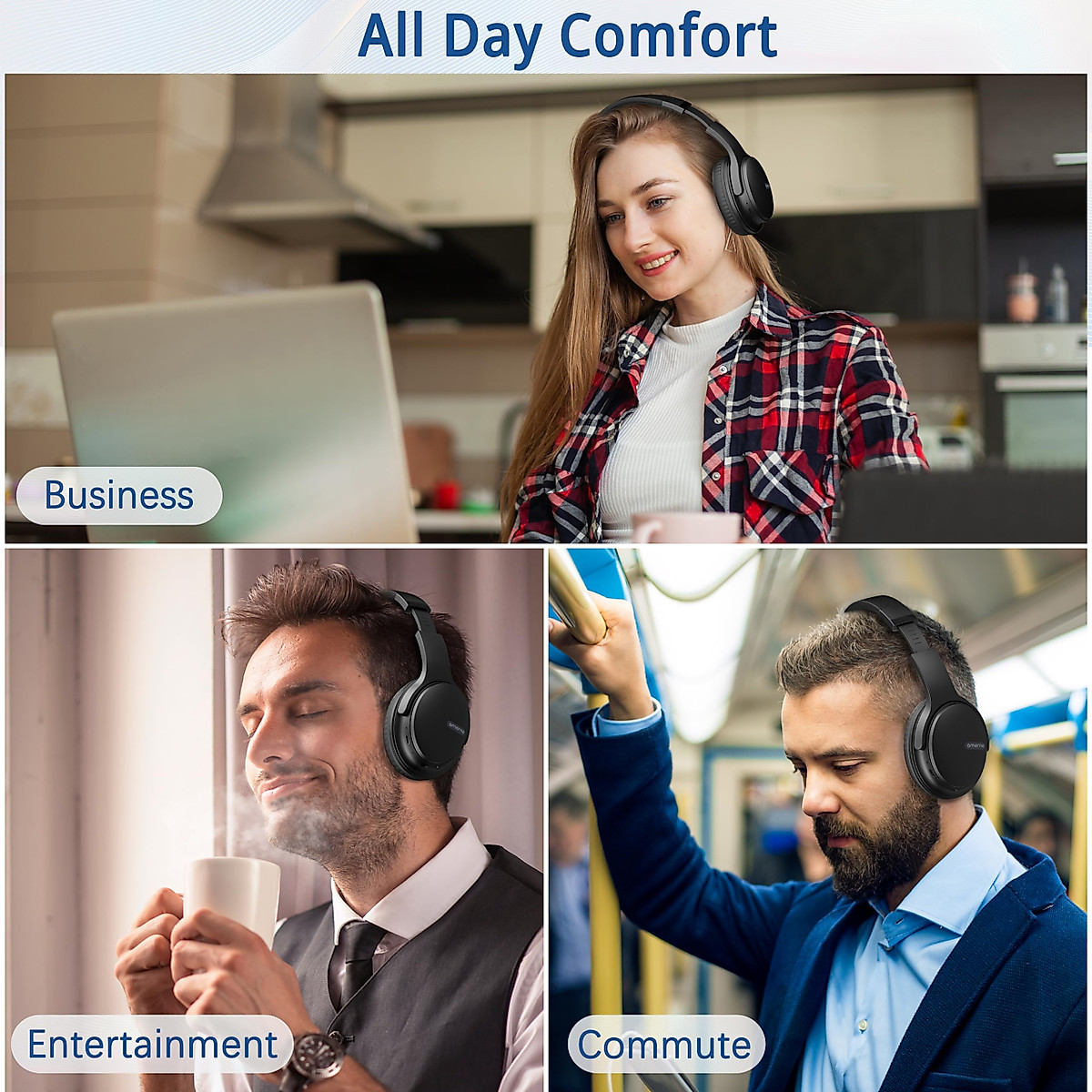 AMORNO Bluetooth Headphones Over Ear, 68 Hours Playtime Wireless Headphones with Mic, Foldable Adjustable Lightweight HiFi Stereo Headset for Cellphone/PC/Work/Travel/Home/Office (Black)