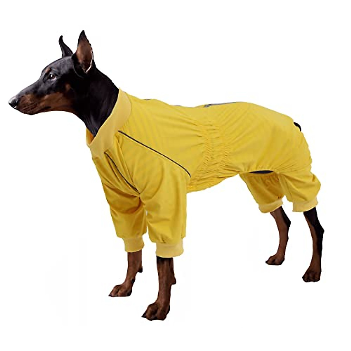 Brabtod Waterproof Dog Raincoat with Legs Double Layer Dog Clothes Full Body Dog Rainproof Jacket with Reflective Zipper Closure, Trousers Suit Ideal for Small Medium-Yellow-XXL