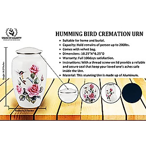 Humming Bird Cremation URNS,URN for Human Ashes, Adult URN for Funeral, Burial, Columbarium or Home, Cremation Urns for Human Ashes Adult 200 Cubic Inches:- with Velvet Bag