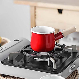 500ml Enamel Milk Pan with Wooden Handle Mini Saucepan Cookware Pan for Gas Cooker Kitchen Tool(Blue)