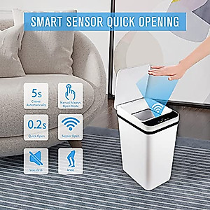 BIGEBAN Touchless Bathroom Trash Can with Lid, 2.5 Gallon Slim Smart Garbage Can, Automatic Motion Sensor Trash Can for Bathroom, Kitchen, Office, Bedroom, Living Room, Toilet (White)