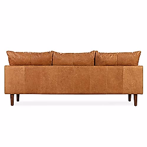 POLY & BARK Girona Leather Couch – 88-Inch Leather Sofa with Tufted Back - Full Grain Leather Couch with Feather-Down Topper On Seating Surfaces – Pure-Aniline Italian Leather – Cognac Tan