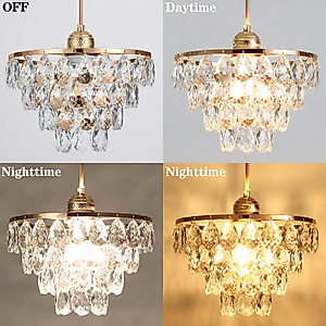 Luupyia Rose Gold Crystal Pendant Light Mini Crystal Chandelier, 47.24 Inch Height Adjustable, Modern Chandelier Unique Hanging Light Fixtures for Hallway Bedrooom Foyer E26