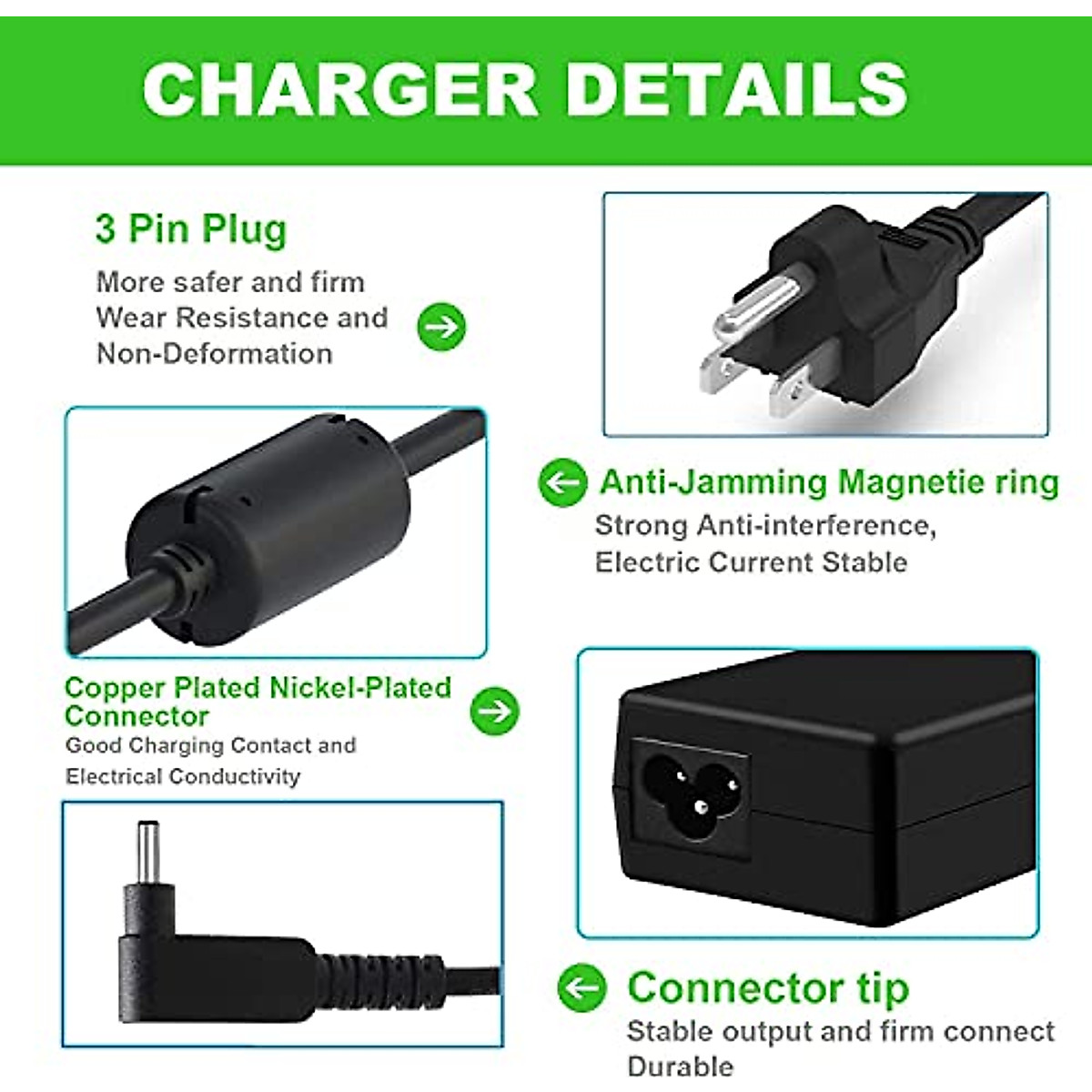 19V 3.42A 65W Replacement Laptop Battery Charger for Acer ChromeBook C720 C720P AC Adapter Power Supply Cord