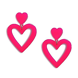 Double Heart Earrings Dangling Heart Drop Earrings For Women & Heart Shaped Sunglasses Set, Chic Outfit Jewelry Fan Gifts (A-Pink Heart Earrings)
