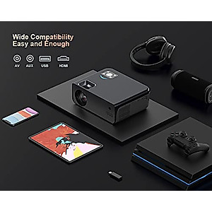 【Electronic Focus】 Projector with 5G WiFi and Bluetooth 5.1, Tkisko 480ANSI Native 1080P Movie Projector 4K Support, 4D/4P Keystone Correction, Outdoor Portable Video Projector for Travel/Camping