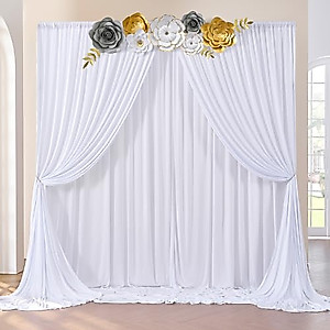 10ft x 10ft Wrinkle Free White Backdrop Curtains for Parties, Polyester Photo Backdrop Drapes 2 Panels 5x10ft for Birthday Wedding Photography Backgroung Baby Bridal Shower Home Decorations