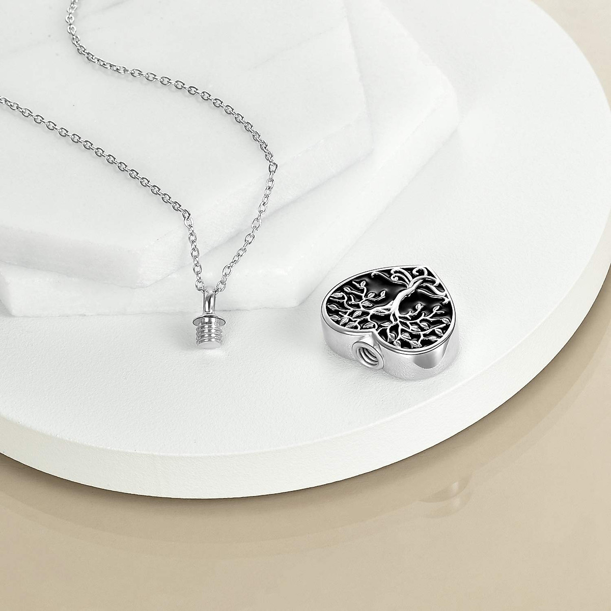ONEFINITY Sterling Silver Tree of Life Cremation Urn Necklaces for Ashes Heart Memory Jewelry for Women Men Gift
