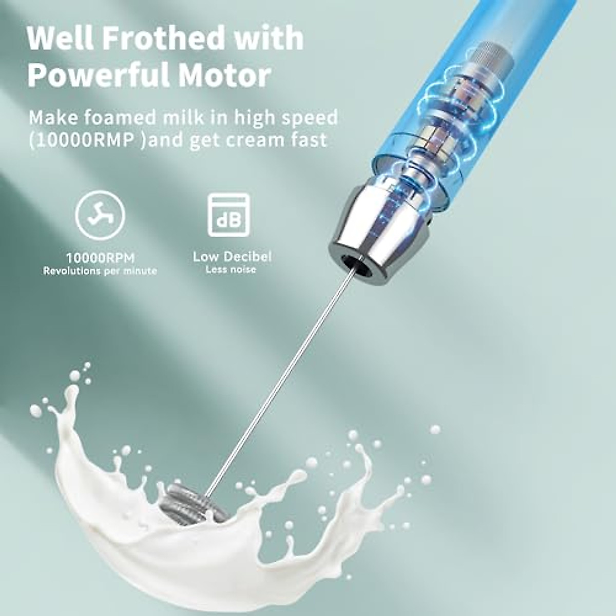 Maestri House Rechargeable Milk Frother with Stand, Handheld Electric Foam Maker Waterproof Detachable Stainless Steel Whisk Drink Mixer Foamer for Lattes, Cappuccino