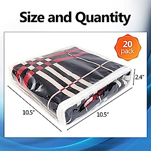 20Pcs Clear Vinyl Zippered Storage Bags，Blankets Storage Bags Plastic Storage Bags for Sweater Clothes Bed Sheet Organizer with Zipper for Closet Linen Sweater Bed Sheet Pillow，10.5 x 10.5 x 2.4 Inch
