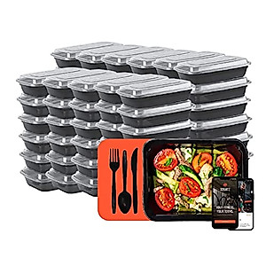 SQUATZ 50 Meal Prep Containers with Lids for Adults - 33oz, Microwave Safe, Reusable Food Storage, Freezer Safe, Leak-Free Lunch Container - Includes Utensils
