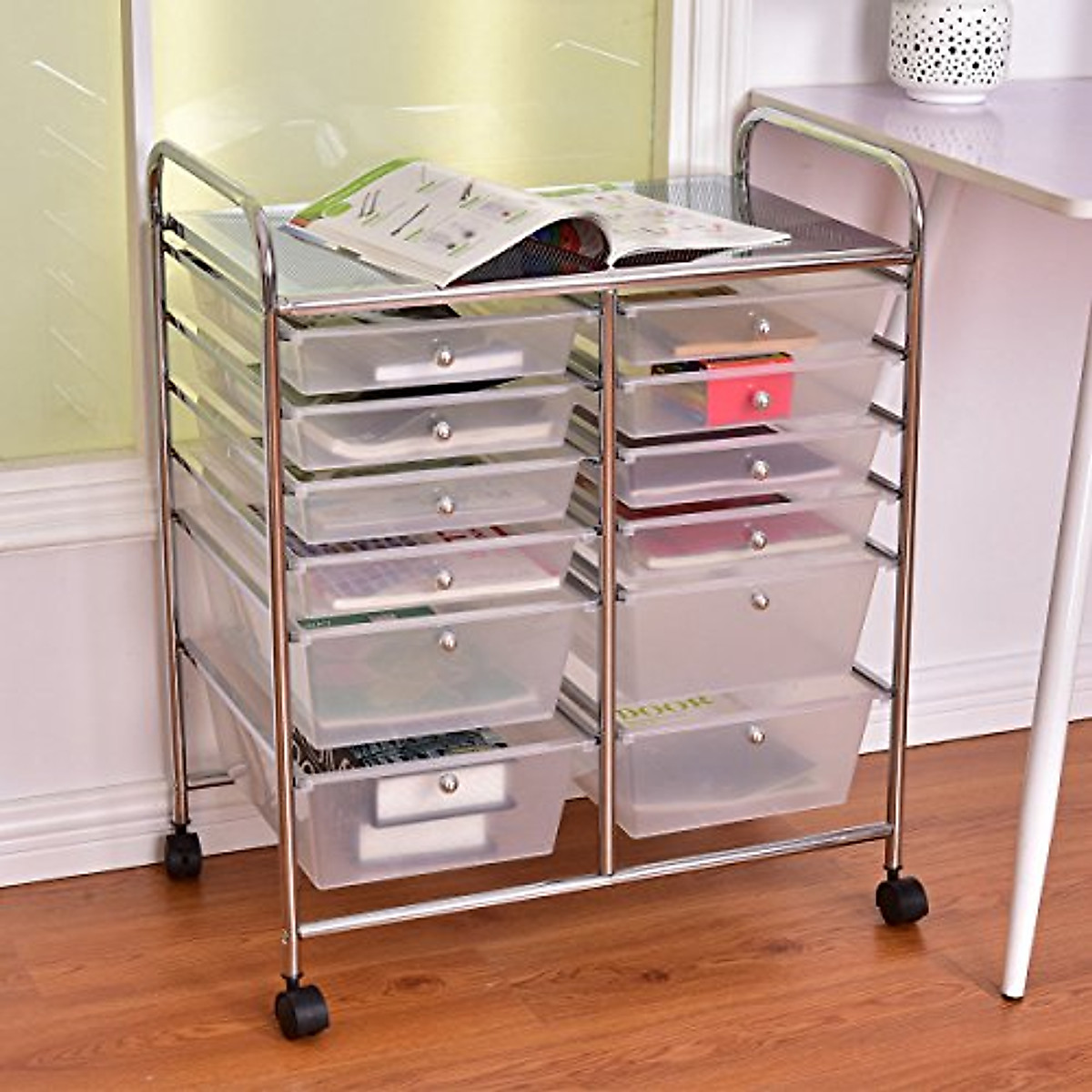 Giantex 12 Drawer Rolling Storage Cart Tools Scrapbook Paper Office School Organizer (White)