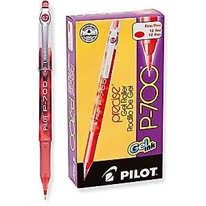 PILOT Precise P-700 Gel Ink Rolling Ball Stick Pens, Marbled Barrel, Fine Point, Red Ink, 12-Pack (38612)