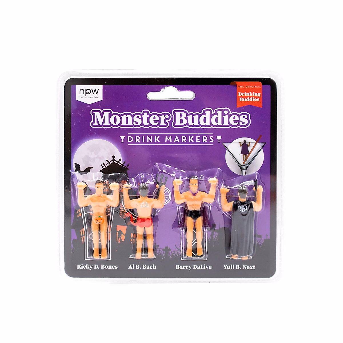 Drinking Buddies NPW Monster Reusable Drink Markers - Original Wine Glass Charms for Parties - Halloween Party, Girls' Nights & More, Spooky Charms for Halloween, Novelty Gifts (4 Count)