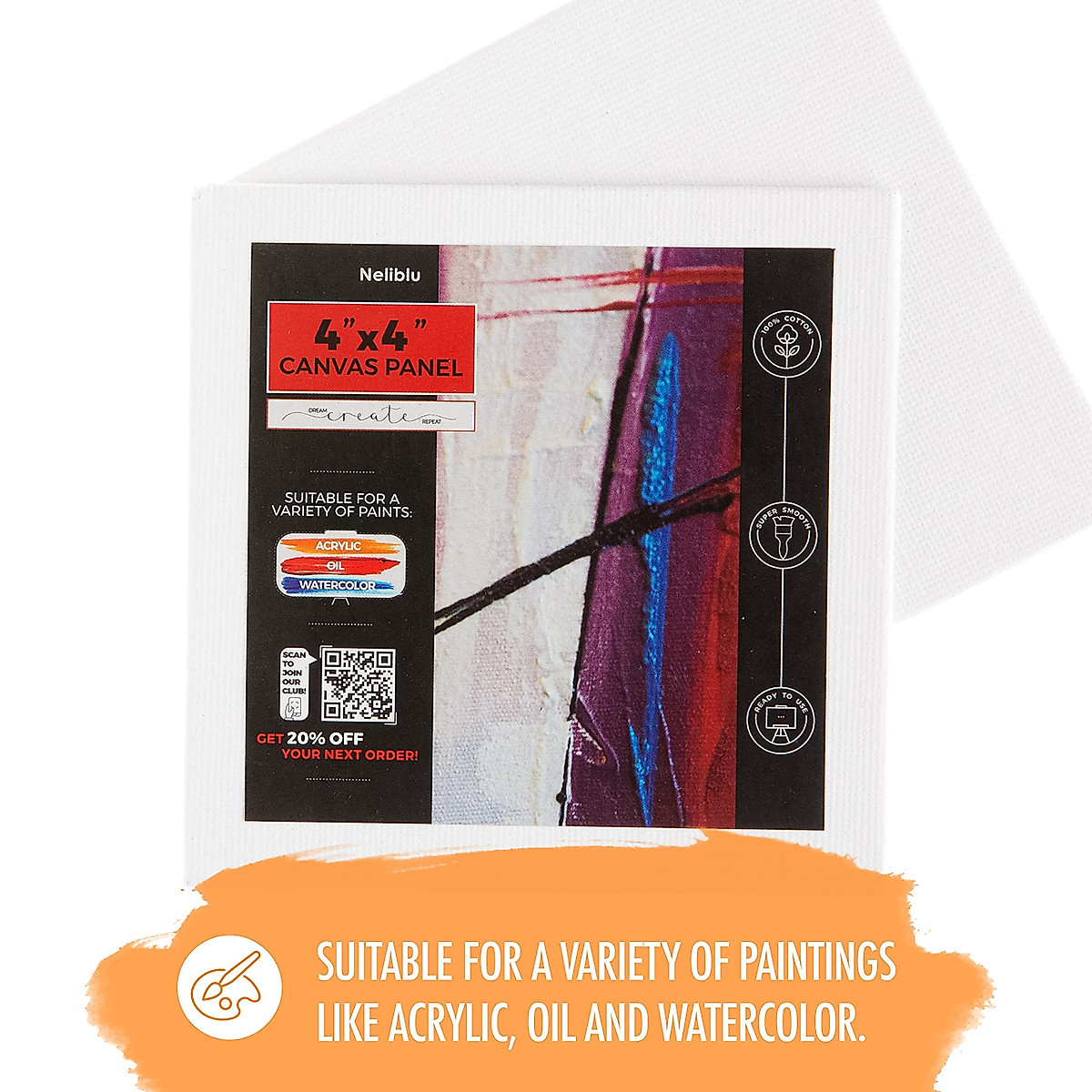 Neliblu White Canvases for Painting - Pack of 12, 4x4 Inches - Cotton Painting Canvas Boards for Oil and Acrylic Painting, Art Canvas for Dry and Wet Canvas Painting | White Canvas Board for Kids