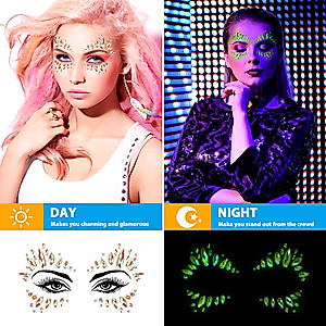 LINGSFIRE 10 Sets Face Jewels for Makeup, Mermaid Rhinestone Face Glitter with 4 Boxes Body Face Glitter Noctilucent Face Gems Jewels for Women Makeup Festival Carnival Party Face Stickers Decorations
