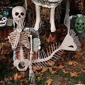 DECORLIFE 30" Mermaid Skeleton, Skeleton Halloween Decoration, Hanging Posable Halloween Prop for Haunted House, Trunk or Treat, Bathroom